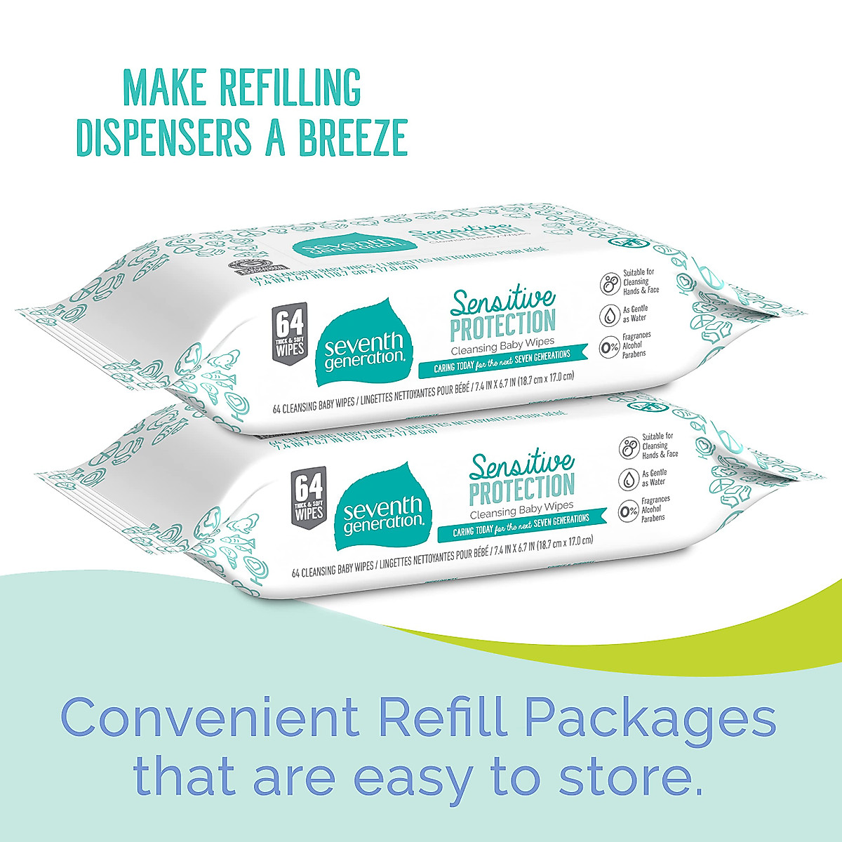 Seventh Generation, Baby Wipes, Unscented and Sensitive,64 Count (Pack of 4)