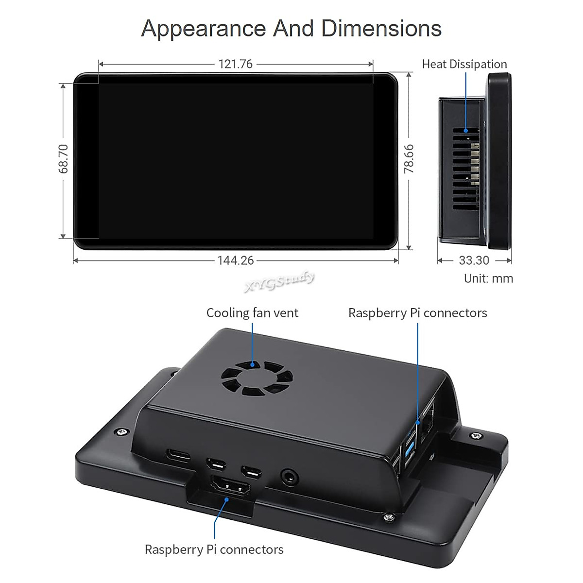 XYGStudy 5.5 inch Raspberry Pi HDMI Capacitive Touch AMOLED Display Monitor Toughened Glass Panel 1080×1920 with Protection Cover Case for Mini PC Raspberry Pi 4 Model B Computer Monitor