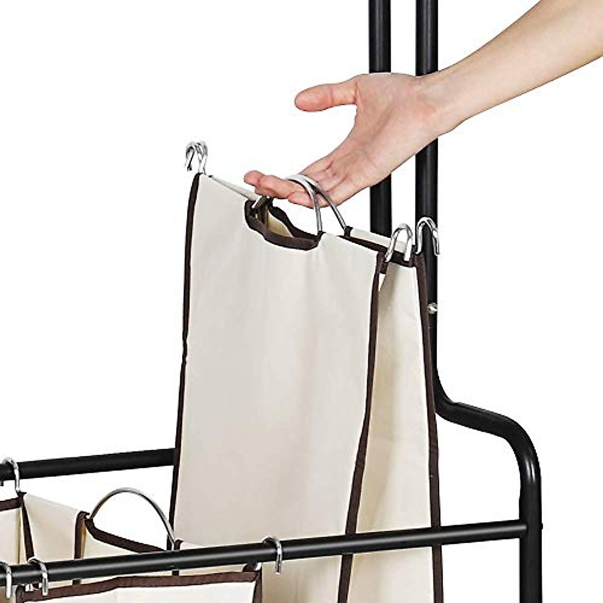 Laundry Sorter Cart 3 Section with Hanging Bar Heavy Duty Laundry Basket on Wheels Rolling Laundry Hamper with Removable Bags