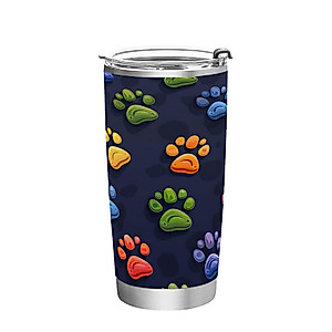 Wassud Rainbow Dog Paw 20 oz Tumbler with Lid and Straw Stainless Steel Double Wall Vacuum Tumblers Insulated Travel Coffee Mug for Cold and Hot Drinks