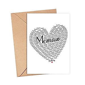 GavinsDesigns Happy Birthday Memaw Card - Cute Happy Birthday - Birthday Greeting Card - Sweet Birthday Card For Memaw - Anniversary-Thank You Card - Heart Happy Birthday Mom - I Love You Memaw Card