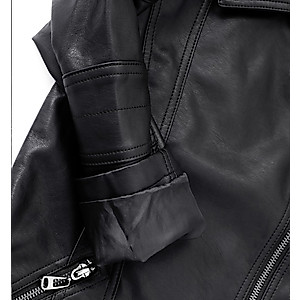 LOKTARC Boys Girls Spring Moto Faux Leather Jackets with Oblique Zipper Black 10-11 Years/Size 140