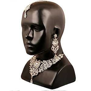 Touchstone Indian Bollywood Traditional Royal Look Attractive Filigree Carving Rhinestone Grand Bridal Designer Jewelry Necklace Set for Women