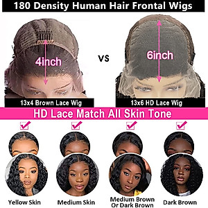 SNJON Water Wave 13x6 HD Transparent Lace Front Wigs Human Hair 180 Density Wet and Wavy Wigs for Women Curly Lace Front Wigs Pre Plucked with Baby Hair Natural Color (18 Inch)