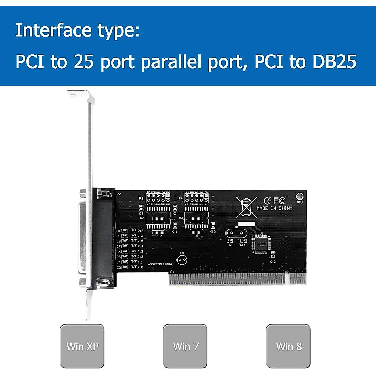 GODSHARK PCI to DB25 LPT Parallel Port Expansion Card with Low Profile Bracket, PCI Parallel Port Converter Adapter Controller for Desktop PC Printer