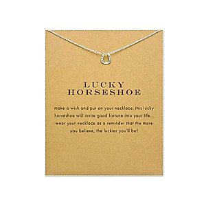 LANG XUAN Good Luck Horseshoe Pendant Friendship Chain Necklace with Meaning Card for Women Silver Gift