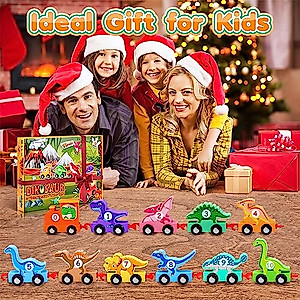 Toddler Dinosaur Toys Age 2-4: IPOURUP Wooden Dinosaurs Train Set Montessori Educational Toys for 2 3 4 5 6 Year Old Boys Girls Kids Birthday Gifts 11 PCS Trains Car with Numbers for Toddlers Toy Gift