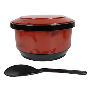 Ebros Gift Japanese Restaurant Grade Traditional Red and Black Ohitsu Rice Container Serving Bowl with Scoop for 3-4 People Party Hosting Functions Supply Asian Dining Made in Japan