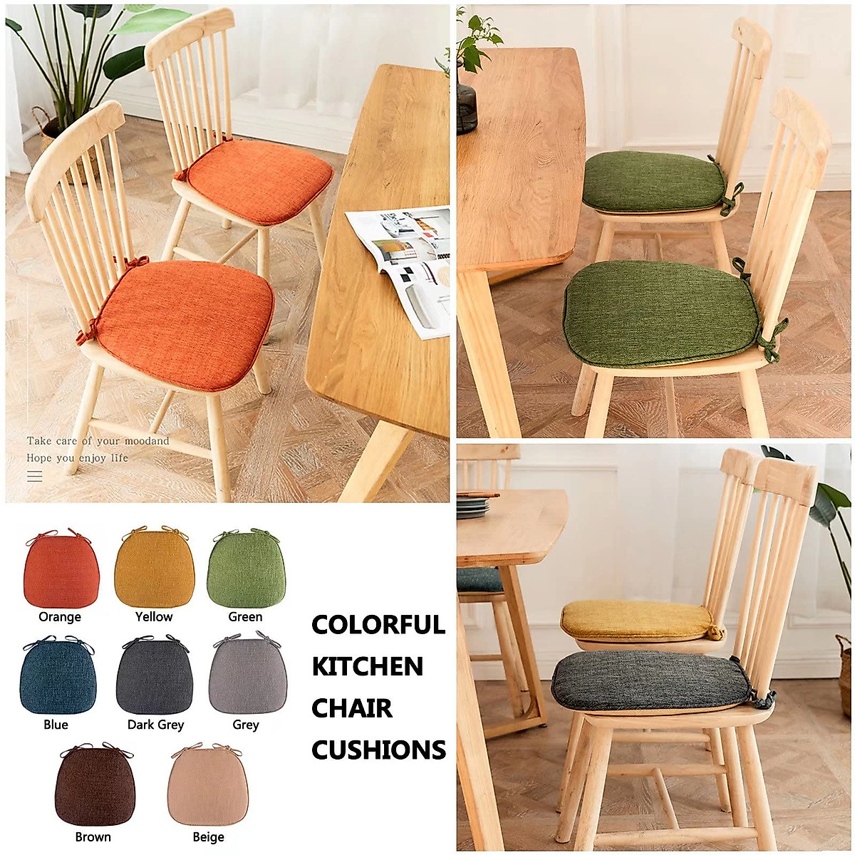 Seat Cushions for Dining Chairs, Chair Pads for Dining Chairs, Kitchen Chair Cushions X2, Non Slip Seat Pads for Chairs with Ties, Machine Washable Chair Pads Brown