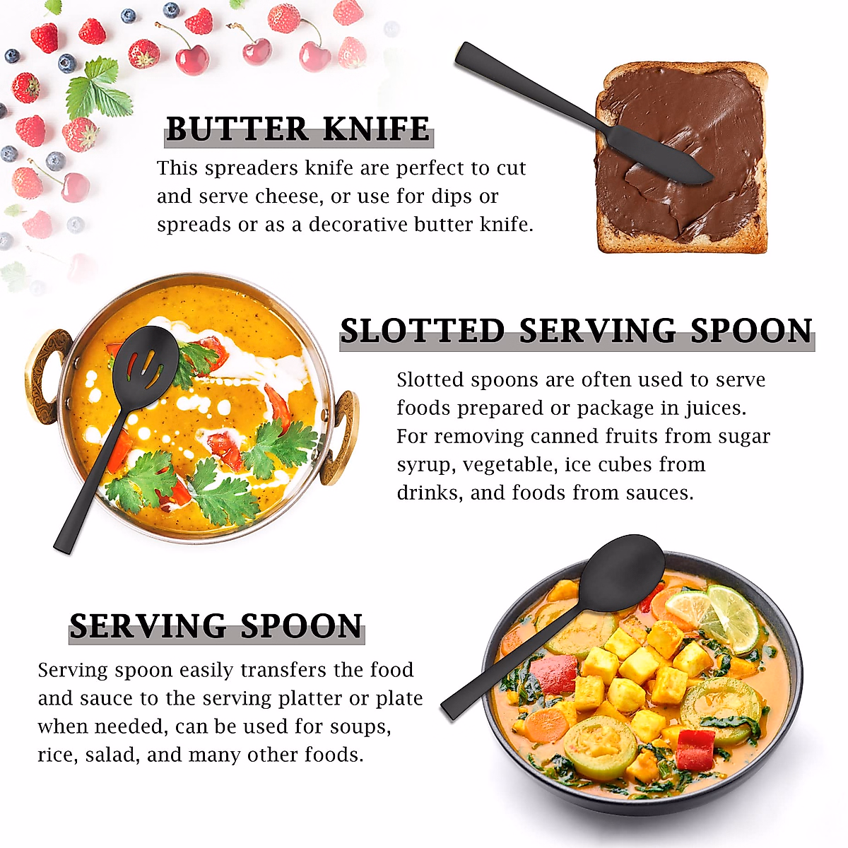 Herogo 53-Piece Matte Black Flatware Set with Steak Knives & Serving Utensils, Stainless Steel Square Silverware Cutlery Set for 8, Unique Tableware Eating Utensils Set, Satin Finish, Dishwasher Safe