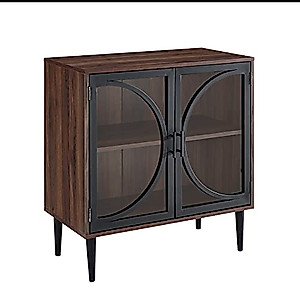 Walker Edison Industrial Buffet Entryway Storage Cabinet Doors-Dining Room Storage Bar Cabinet-Living Room, 30 Inch, Dark Walnut