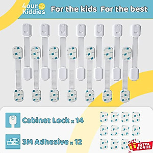 14 Pack Baby Proof Cabinet Latches, Childproof Drawer Latches with 12 Extra 3M Adhesives, Adjustable No Drilling Child Safety Cabinet Locks Straps Baby Drawer Locks for Kids Baby Safety