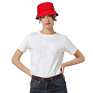 Men Women Unisex Cotton Bucket Hat 100% Cotton Packable for Travel Fishing Hunting Summer Camp (L/XL, Red)