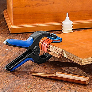 Medium Spring Clamps (Pair) – Easy Squeeze Bandy Clamps Woodworking for Thinner Stock, & Delicate Moldings – One-Handed Operation Medium Clamps – Easy to Grip Nylon Hand Clamps w/Fiberglass