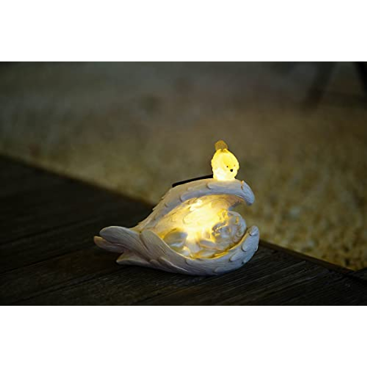 HONGRUIART Solar Sleeping Baby Angel Statue, Solar Light Cherub Angel in Wings with Bird, Memorial Guardian Angel Bady Statue Indoor and Outdoor Home Garden Decoration