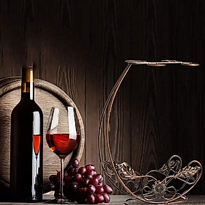 Homya Tabletop Metal Wine Glass Holder, Wine Countertop Goblet Holder Kitchen Bar Display Stand for Handy Wine Glasses Wine Bottle Holds 1 and 4 Wine Glasses, Table Wine Bottle Accessories, Bronze