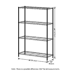 Furinno Wayar 4-Tier Metal Storage Shelf Rack, 36 x 14 x 54, Black