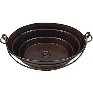 16" x 12" Rustic Oval Copper BUCKET Vessel Bath Sink with 19-Hole Grid Drain by SimplyCopper
