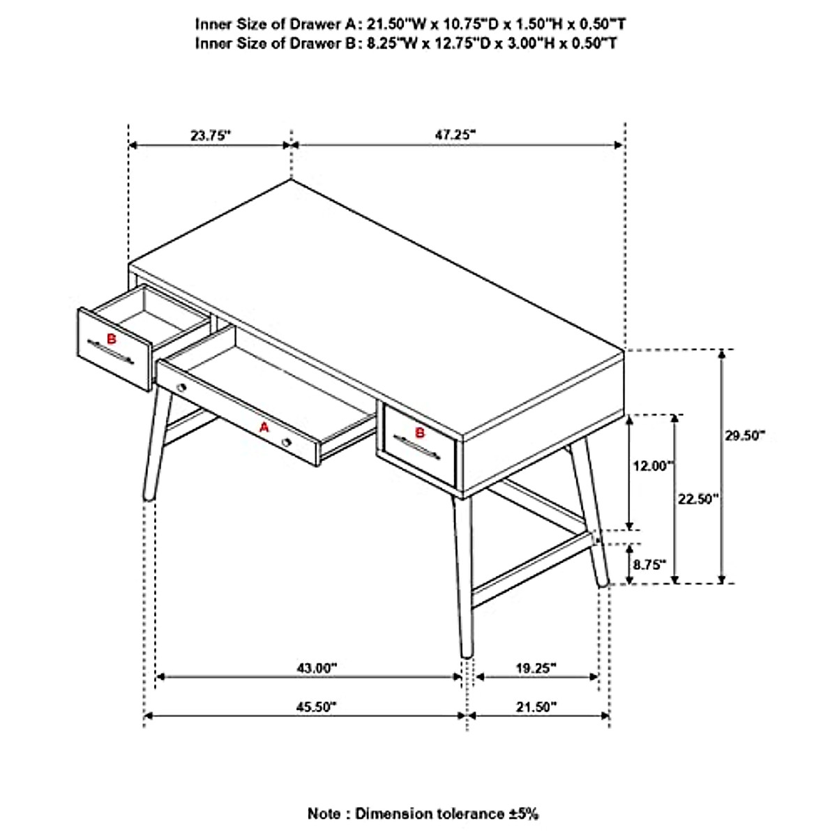 Coaster Furniture 3-Drawer Writing Desk Walnut 800744
