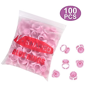Glue Rings for Eyelash Extensions 100PCS Glue Rings MEKK Eyelash Extension Glue Rings Lash Extension Supplies Lash Glue Rings Disposable Lash Extension Supplies(Pink)