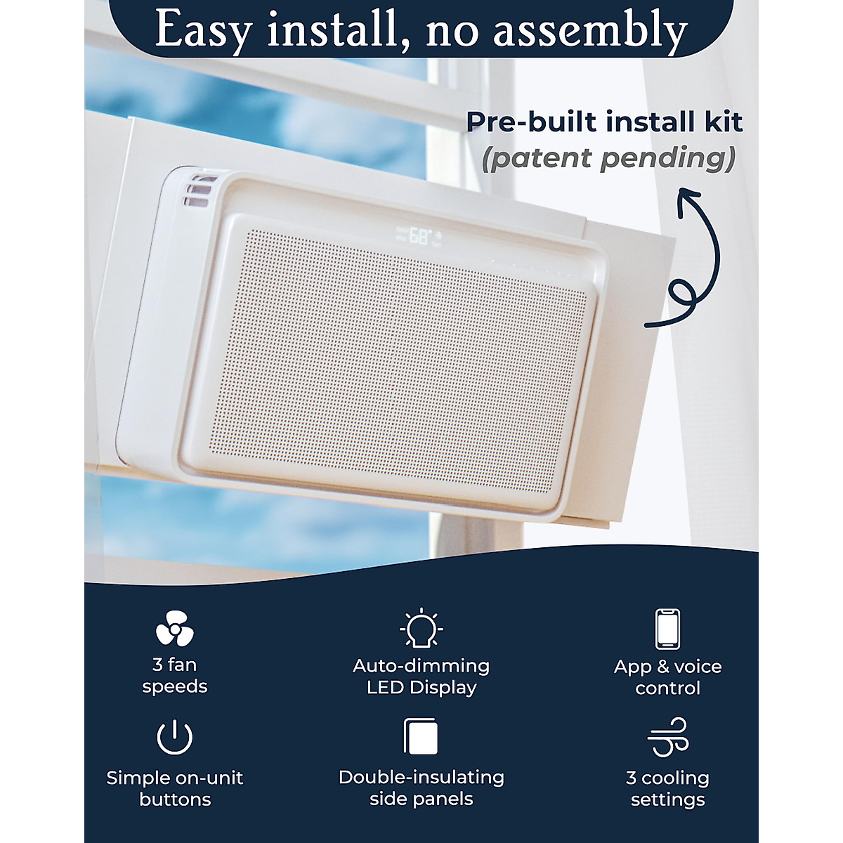 Windmill Air Conditioner: Smart Home AC - Easy to Install - Quiet - Energy Star Efficient - Side Insulation - Auto-Dimming LED Display - App and Voice-Enabled - 8,300 BTU