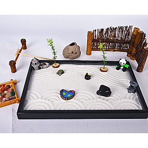 Mini Zen Garden for Desk - Japanese Zen Garden Kit with Panda 10x7- Zen Pond,Sand,Chakra Stone, Accessories - Office Desk Decor Meditation Gifts with Rake Tools Panda Gifts - Zen Garden for Kids