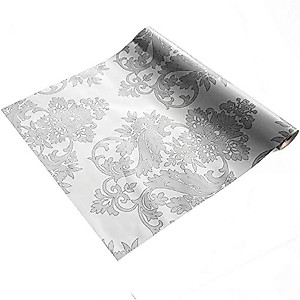 Yifely Grey Floral Shelving Paper Self Adhesive Shelf Liner Dresser Drawer Sticker 17.7 Inch by 9.8 Feet