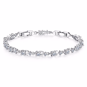 WOSTU 14K White Gold Plated 3mm Cubic Zirconia Classic Tennis Bracelet | Gold Bracelets for Women | Size 6.5-7.5 Inch