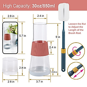 LYSTAR Glass Water Bottles, Bedside Water Carafe and Glass Set,Transparent Glass Cups Are Also Lids. Silicone Coasters, Mouthwash Dispenser for Bathroom, Heat Cold Resistance Juice Glass (30oz/850ml)