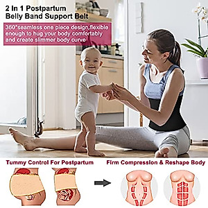 MICOHPKLE Waist Trainer for Women Postpartum Belly Band Wrap Belt C-Section Recovery Tummy Control Waist Cincher Body Shaper (Medium, Black)