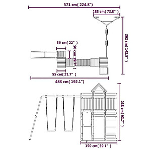 GOLINPEILO Outdoor Playset Solid Wood Pine,Garden Play Set with 1 Play Towers with Bridge,1 Wave Slide,1 Double Swing Set,Modern Outdoor Backyard Children's Climbing Wood Playground Playset,-4555