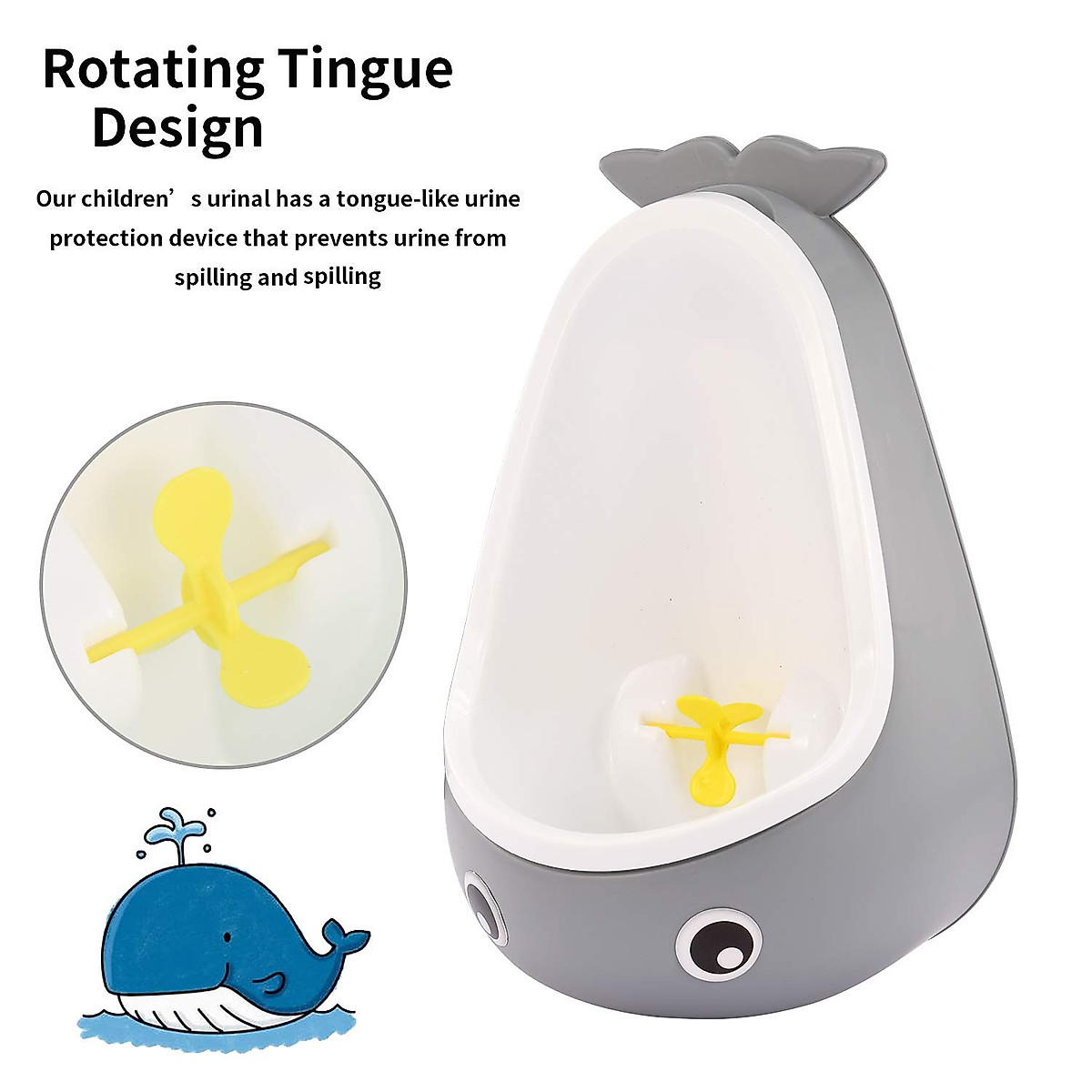 Whale Potty Training Urinal for Boys Urinal Pee Trainer，Toddler Toilet with Aiming Target - Gray