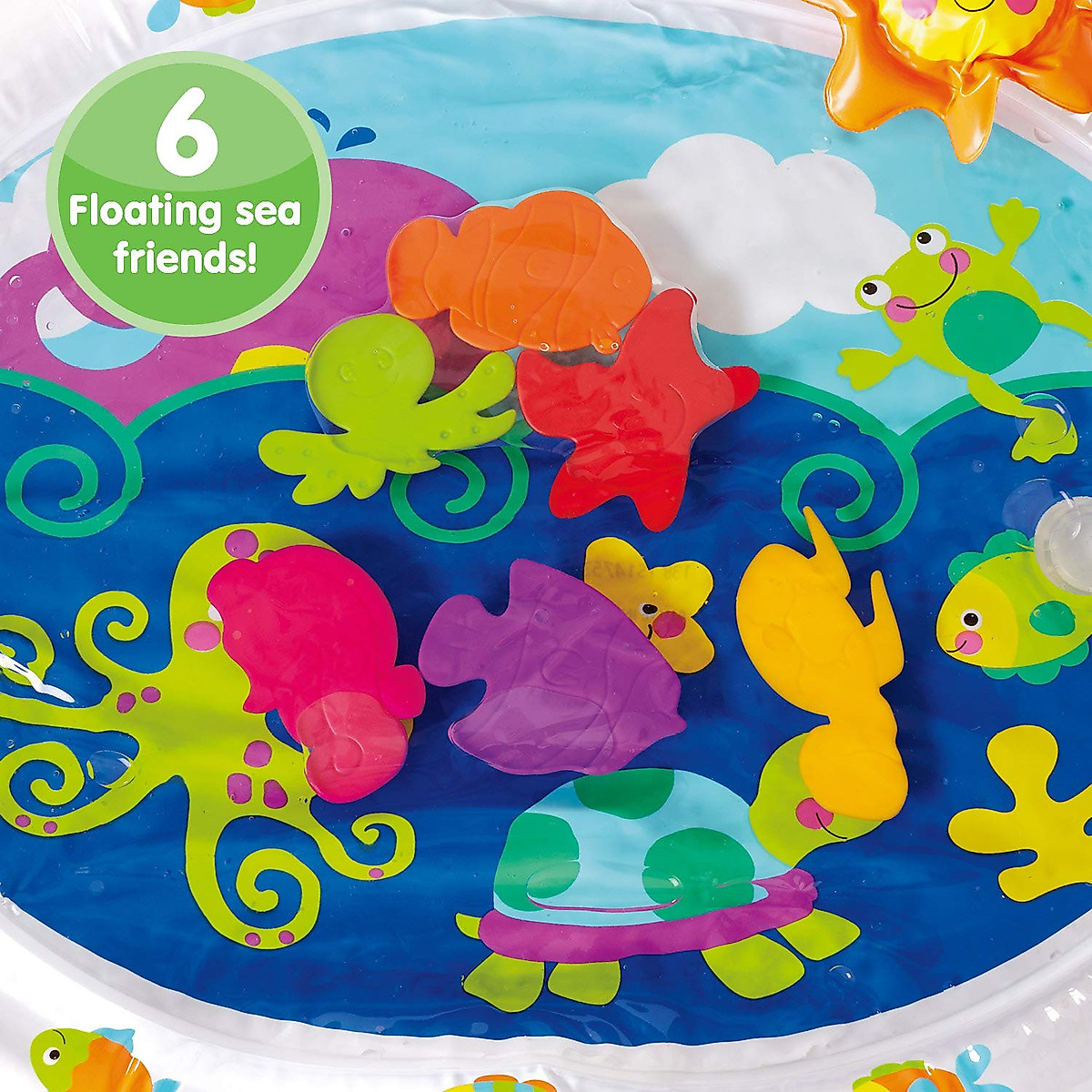 Kidoozie Pat 'n Laugh Water Mat for Infants and Toddlers Ages 3-18 Months; Encourage Tummy Time with 6 Fun Floating Sea Friends to Discover