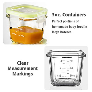 Matyz 4-Pack Glass Baby Food Containers with Airtight Lids and Stackable Tray (Mint Green, 3 OZ Each) - Glass Food Containers Freezer Safe for Baby Toddler - Stackable Baby Food Containers Glass