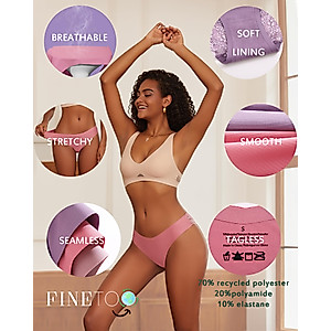 FINETOO Underwear for Women Lace Sexy Hipster V Cut No Show Bikini Panties Seamless Cheeky 5 Pack S-XL
