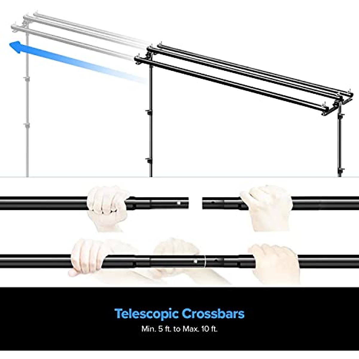 LimoStudio 10 x 9.6 feet Backdrop Stand with Triple Crossbar Background Support System, Easy Length Adjustment, Spring Clamps, Photography Video Event Occasion, AGG3159