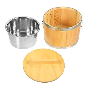 Hemoton Sushi Rice Cooling Bowl Wooden Rice Bucket Wooden Hangiri Sushi Rice Mixing Tub with Lid Stainless Steel Rice Warmer Japanese Rice Cooking Tub