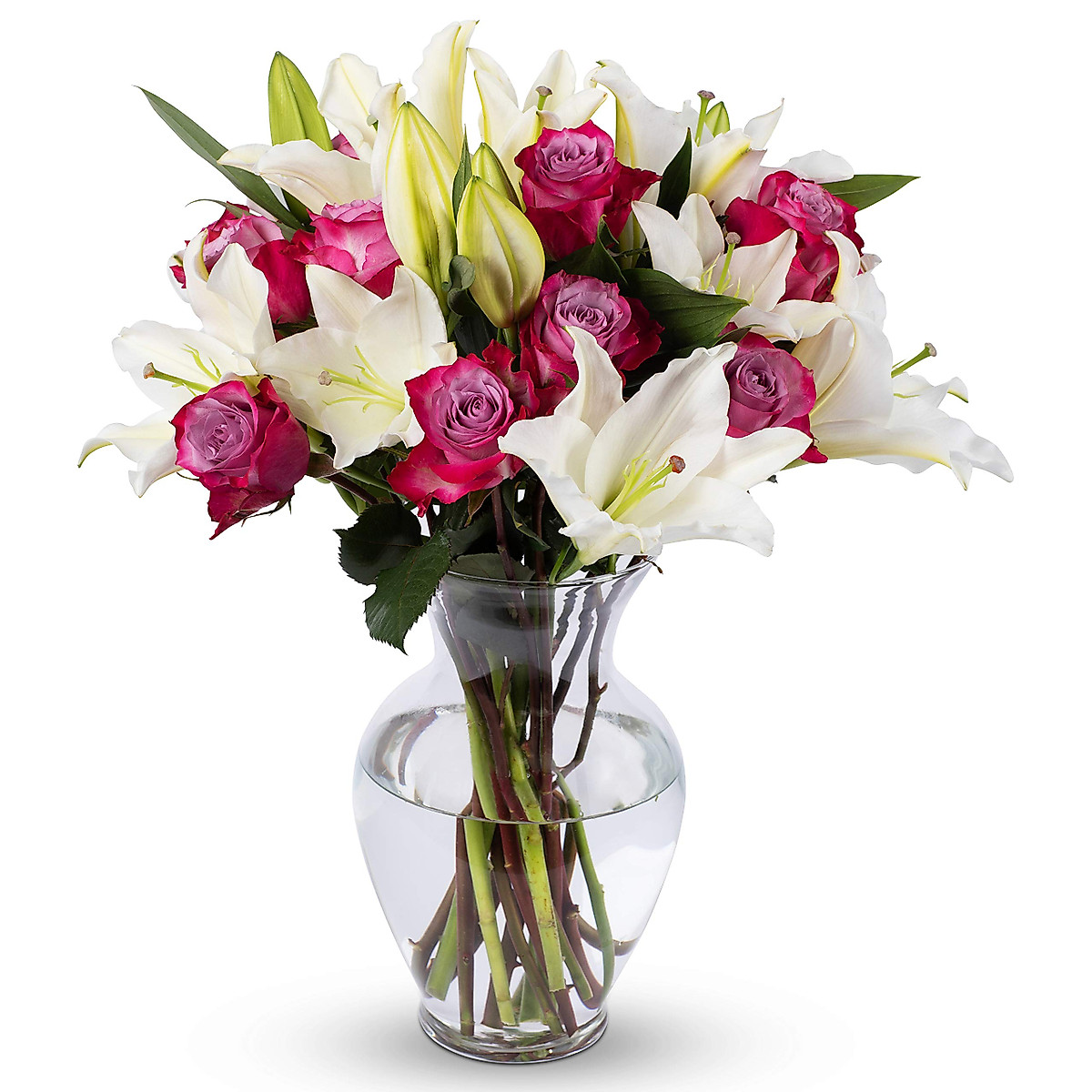 BENCHMARK BOUQUETS - Lavender Roses & Lilies (Glass Vase Included), Next-Day Delivery, Gift Fresh Flowers for Birthday, Anniversary, Get Well, Sympathy, Graduation, Congratulations, Thank You