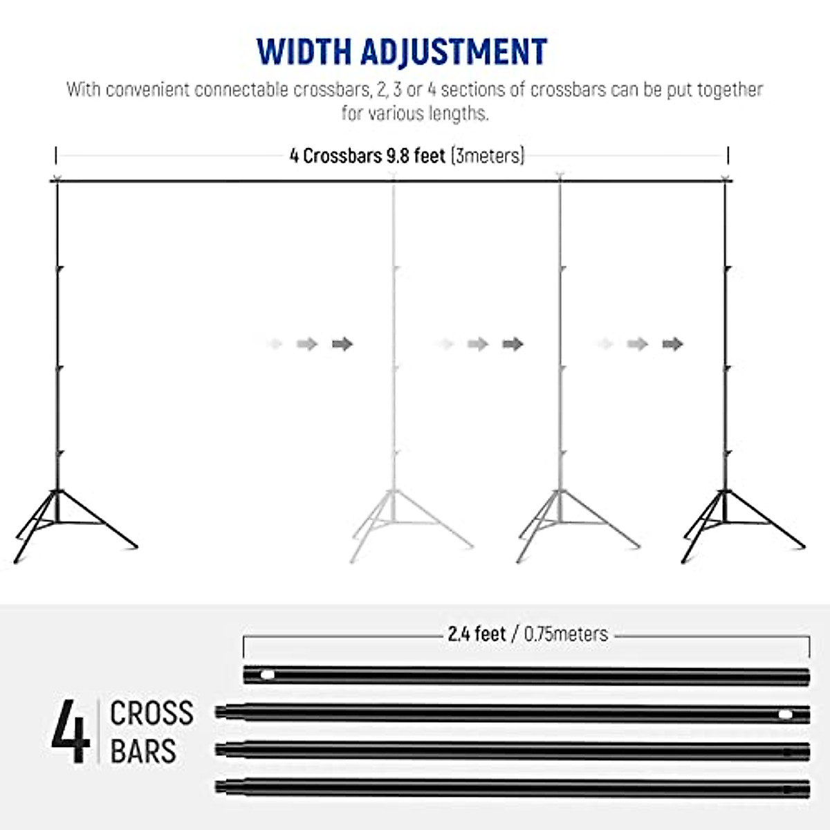NEEWER 8.5x10ft Adjustable Backdrop Stand Kit, Photography Background Support System with 4 Crossbars, 6 Spring Clamps, 6 Backdrop Clips, 2 Sandbags, and Carrying Bag for Photo Video Party Ceremony