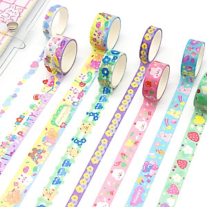 MPOPUUL 30 Rolls Kawaii Washi Tape Set - Cute Bear Print Washi Tapes Decorative for Kids, School Supplies, Journalings,Scrapbooking, DIY Crafts, 20/15/10mm Wide