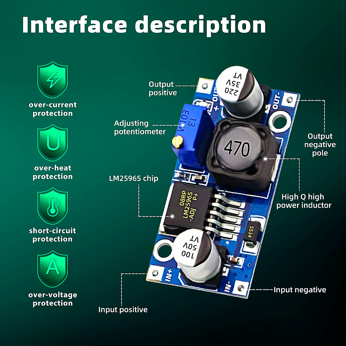Dafurui 10 Pack LM2596 DC-DC Adjustable Buck Converter 3.0-40V to 1.5-35V Power Supply Step Down Voltage Regulator Module