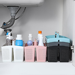 rejomiik Portable Shower Caddy Basket Plastic Cleaning Caddy Organizer Storage Tote with Handle for Bathroom, College, Dorm Room Essentials, Pink