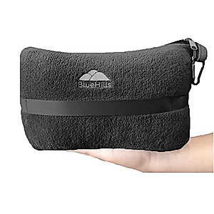 BlueHills Premium Mini Plush Travel Blanket and Ultra Compact Travel Blanket Value Pack Set of 2 - Airplane Flight Blanket Throw in a case with Strap Compact Pack for Car Plane Travel Black