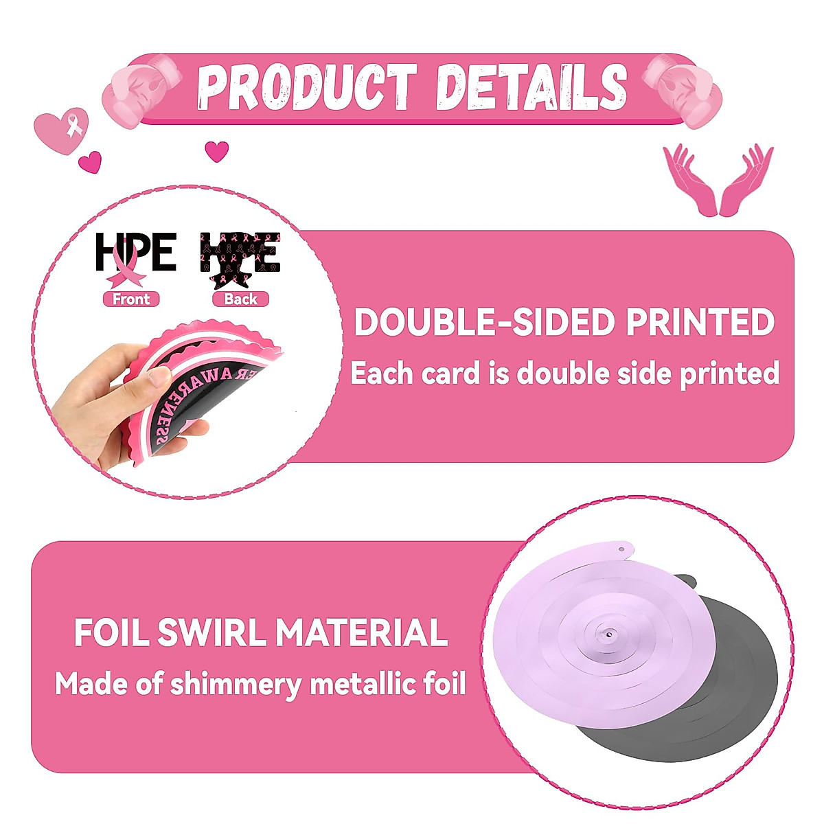 60PCS Breast Cancer Awareness Party Swirls Decorations Pink Ribbon Hanging Swirls Hope Strength Courage Faith Black and Pink Ceiling Hanging Decor Supplies for Breast Cancer Charity Theme Party Favors