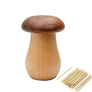 Agirlvct Toothpick Holder Dispenser, Wood Cute Mushroom Toothpick Dispenser Container for Home Kitchen Restaurant Hotel(With Toothpicks)