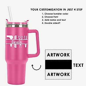 LifGif Babershop Personalized Tumbler 40 oz Laser Engraved, Insulated Cup with Handle, Lid and Straw, Custom Tumbler Hair Stylist Graduation Gift for Men Women Friend Stainless Steel Coffee Cup