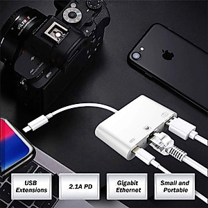 Ddida 3 in 1 Gigabit Ethernet Adapter with USB 3.0 OTG for Fast File Transfer, Compatible with iOS Devices