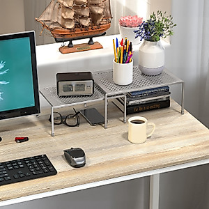 DecoBros Expandable Stackable Kitchen Cabinet and Counter Shelf Organizer,Silver