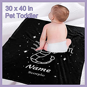 TERSTIN Custom Constellation Scorpio Blanket with Name Horoscope Zodiac Blankets, Birthday Souvenir Gifts Personalized Throw Blanket for Dad, Mom, Kids, Pets or Couples Extra Small 40"x30" for Pet