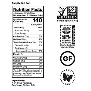 Black Jewell Simply Sea Salt Hulless Heirloom Popped Popcorn 4.5 Ounces (Pack of 3)